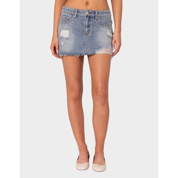 Edikted | Skirts | Nwt Edikted Distressed Light Blue Denim Jean Mini ...
